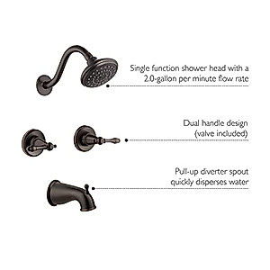Design House 523472 Oakmont Classic Bath and Shower Trim with Single-Function Shower Head, 2-Handle Faucet and Valve for Bathroom, Oil Rubbed Bronze