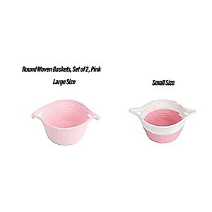 Set of 3 Pink Cotton Rope Baskets Small Storage Baskets for Keys Toys Little Items Cute Pink Baskets for Baby Room Living Room Mini Woven Baskets with Handles Organizer for Nursery Room