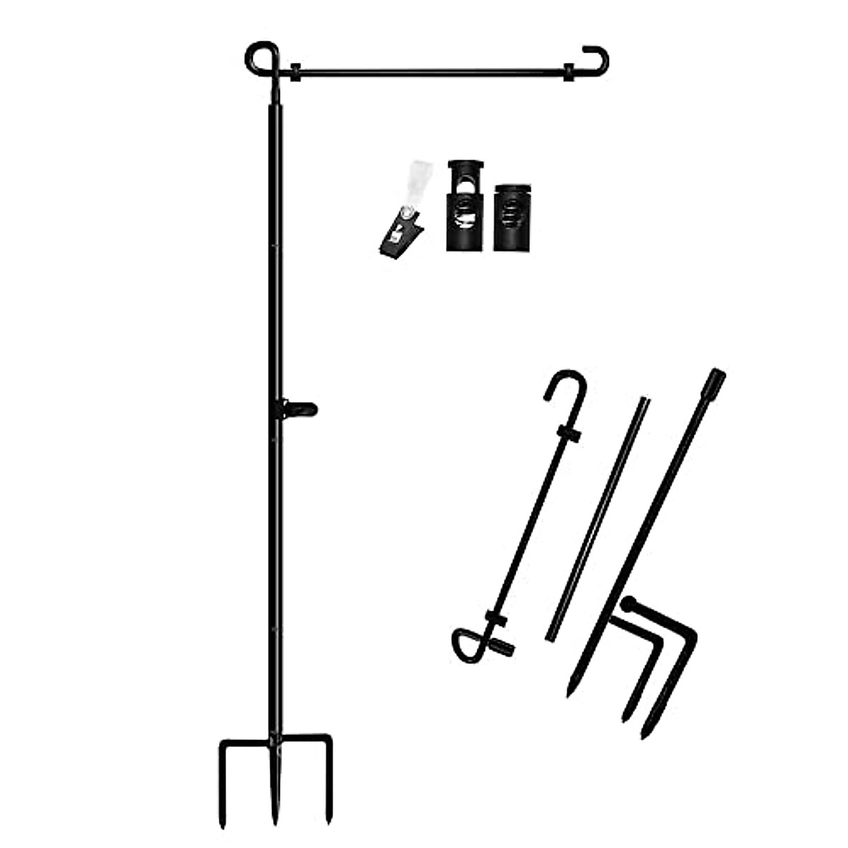 Upgraded Garden Flag Stand Banner Flagpole with 3 Prong Base, Black Wrought Iron Yard Garden Flag Pole - Holds Flags up to 12.5" in Width for Outdoor Garden Lawn