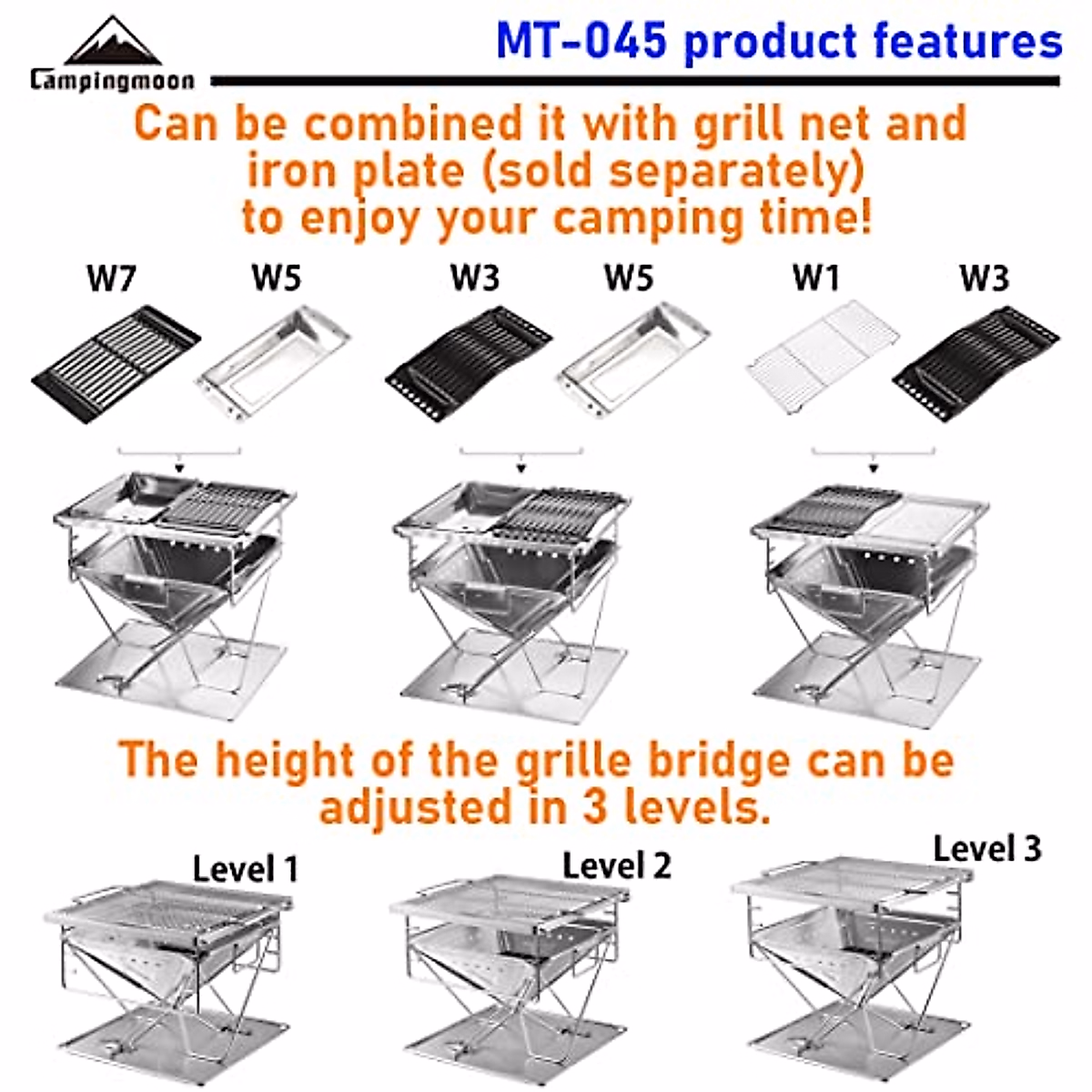 Campingmoon BBQ Grill Fire Pit Foldable Stainless Steel - Large MT-045