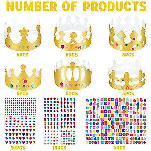 LOCOLO 40-Piece Paper Crowns for Kids to Decorate, 6 Designs Paper Crown Princess DIY Crown Set with Gem Stickers Sticker Letters DIY Paper Crowns for Kids Girls and Boys Crafts Crown Party Favor