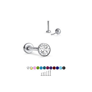 316 Stainless Steel Threadless Push Pin Nose Ring Labret Monroe Stud 2.5mm Glued Black CZ 20G