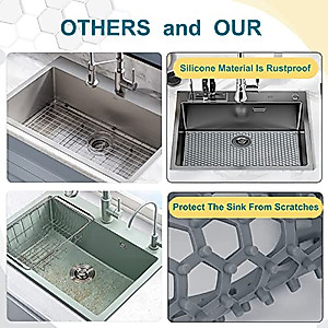 Silicone Sink Protectors for Kitchen Sink with Rear Drain - 26"x 14" Kitchen Sink Mats Accessory, Non-Slip Heat Resistant Sink Mat for Bottom of Farmhouse Stainless Steel Sink (Rear Hole)