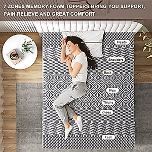 UniPon 3 Inch Egg Crate Memory Foam Mattress Topper, Charcoal Infused Mattress Topper, 7 Zones Foam Bed Topper, CertiPUR-US Certified (Queen)
