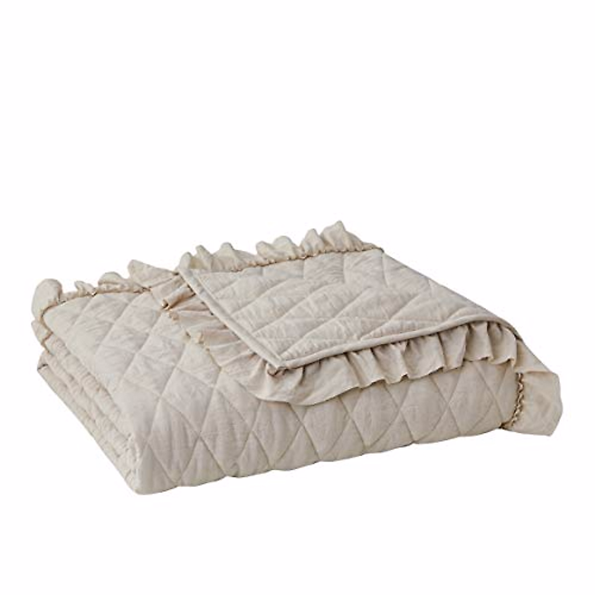 BOURINA Quilted Throw Blanket with Ruffles Pre-Washed Microfiber Ultra Soft Cozy Lightweight for Couch Bed Sofa Throw Blankets,Beige,60"x80"