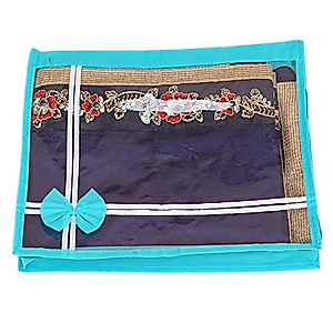 KANUSHI® Set Of 6 Pc Flower Design Transparent Saree Cover/Bag with Stainless Steel Zip Lock Combo(Large) (Light Green)