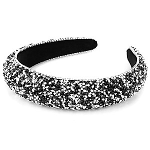 Wecoe Black Headband Rhinestone Headband Women Bling Diamond Padded Headband Glitter Sparkle Headbands Fashion Headbands Hair Accessories Gifts For Women Girls (Black & Silver)