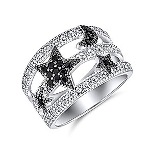 Bling Jewelry Stars and Moon Simulated Onyx Pave CZ Astrology Cocktail Ring,Black,7