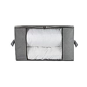 3 Pack, 80L, Large Capacity Clothes Storage Bag Organizer with Reinforced Handle Thick Fabric for Comforters, Blankets, Bedding, Foldable with Sturdy Zipper, Clear Window