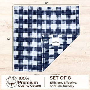 Urban Villa Cotton Dish Cloth Set of 8, Waffle Kitchen Cloth Highly Absorbent Super Soft 12x12 Inch Dish Cloths for Kitchen Cleaning & Drying Dishes Mitered Corner Dish Towels - Blue White, Checks