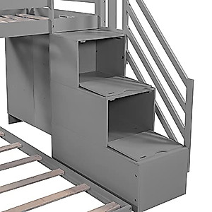 DEYOBED Twin Over Full House Shaped Wooden Bunk Bed Detachable Loft Bed with Trundle, Storage Staircase, and Shelves - Versatile Solution for Kids, Teens, and Adults