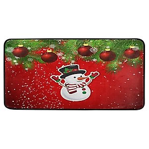 senya Christmas Rug Kitchen Rugs Runner Red Christmas Snowman Doormat Bath Rugs Non Slip Area Rugs for Bathroom Kitchen Indoor 39" X 20"