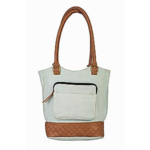 Mona B. Pistachio Two in One Convertible Upcycled Canvas Tote Backpack and Cross City Crossbody with Vegan Leather Trim (Tote-Pistachio)