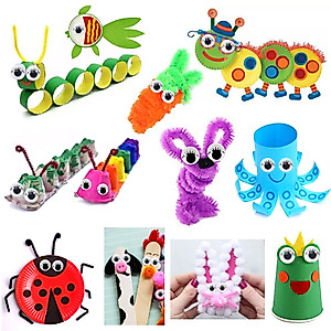 TOAOB 200pcs Black Wiggle Googly Eyes Self Adhesive with Eyelashes Round 8mm 10mm 12mm 15mm 20mm Plastic Sticker Eyes for DIY Crafts Scrapbooking Decoration