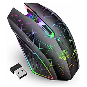 TENMOS V7 Wireless Gaming Mouse, Rechargeable LED Wireless Mouse Silent Optical Rainbow USB Computer Mice for Laptop PC (Black)