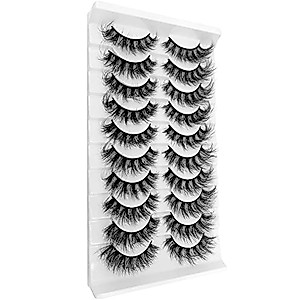 Arekey False Eyelashes Fluffy Faux Mink Lashes 3D Cat-Eye Wispy Lashes Volume Fake Eyelashes 10 Pairs Pack Manga Eye Lash Multipack