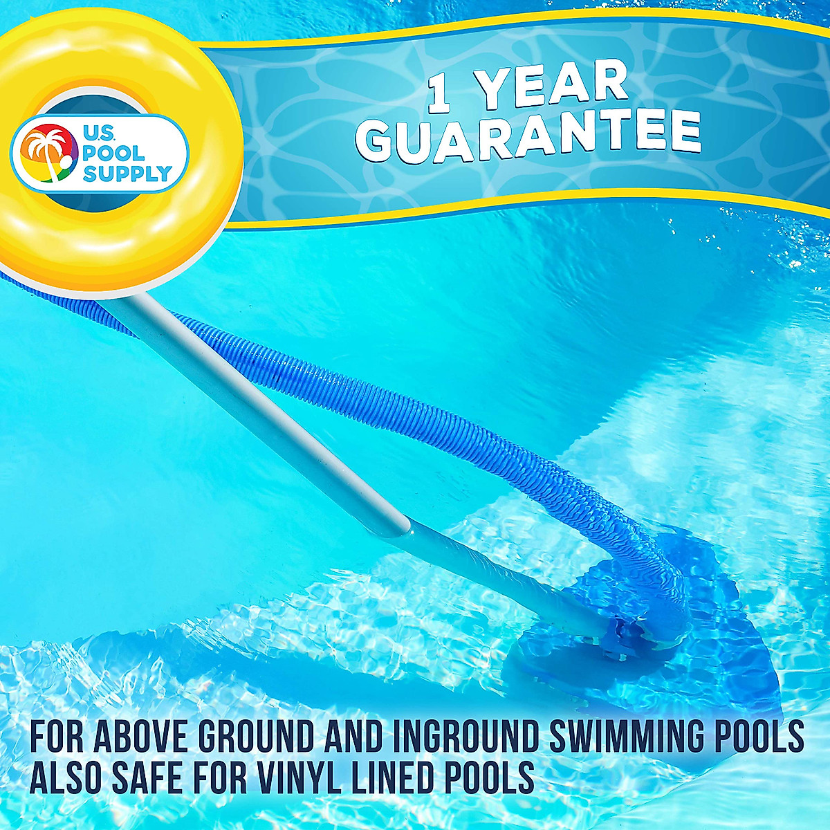 U.S. Pool Supply Weighted Triangular Pool Vacuum Head with Swivel Connection, Pole Handle, Protection Bumper - For Above Ground & In-Ground Swimming Pools – Vinyl Liner Safe, Floor Wall Corner Cleaner