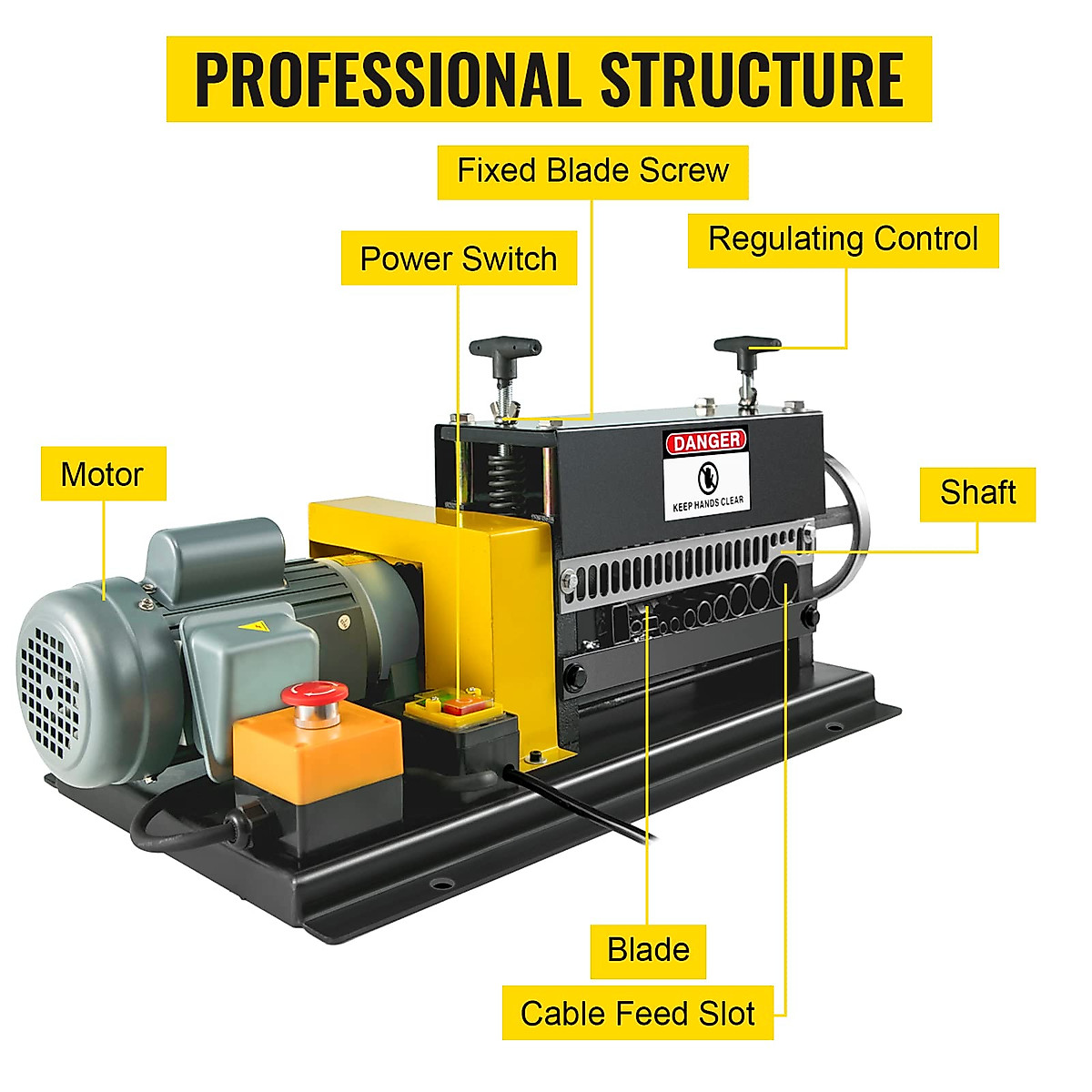 BestEquip Wire Stripping Machine 0.06" -1.5",Automatic or Hand-crank Wire Stripper Machine 11Holes & 10 Blades, Automatic Wire Stripping Tool Motor Rated Speed 1400Rpm,for Recycling Copper Wire