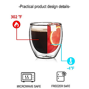 Nachell Glass Espresso Cups Set of 4-8 oz Double Wall Glass Coffee Mugs Clear Coffee Tumblers,Insulated Borosilicate Glass Drinking Cups for Latte Cappuccino Tea Drink