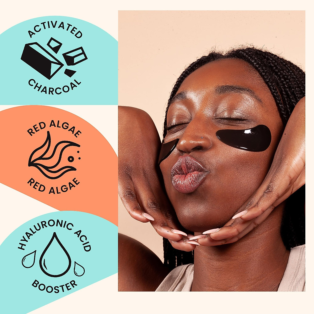 BLAQ Award Winning Eye Patches for Dark Circles, Wrinkles and Puffiness. Hydrating and Cooling with Marine Algae and Activated Charcoal, Dermatologically Tested, Vegan, Hyaluronic Acid, 5-Pairs