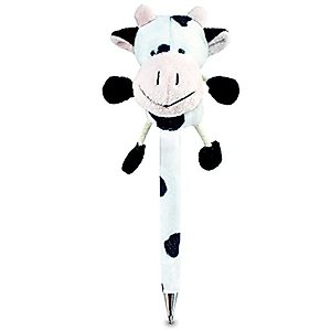 DolliBu White Cow Plush Pen - Cute & Soft Farm Life Stuffed Animal Ballpoint Novelty Pen Toy, Writing Pen Instrument For Cool Stationery School & Office Desk Decor Accessories for Kids & Adults