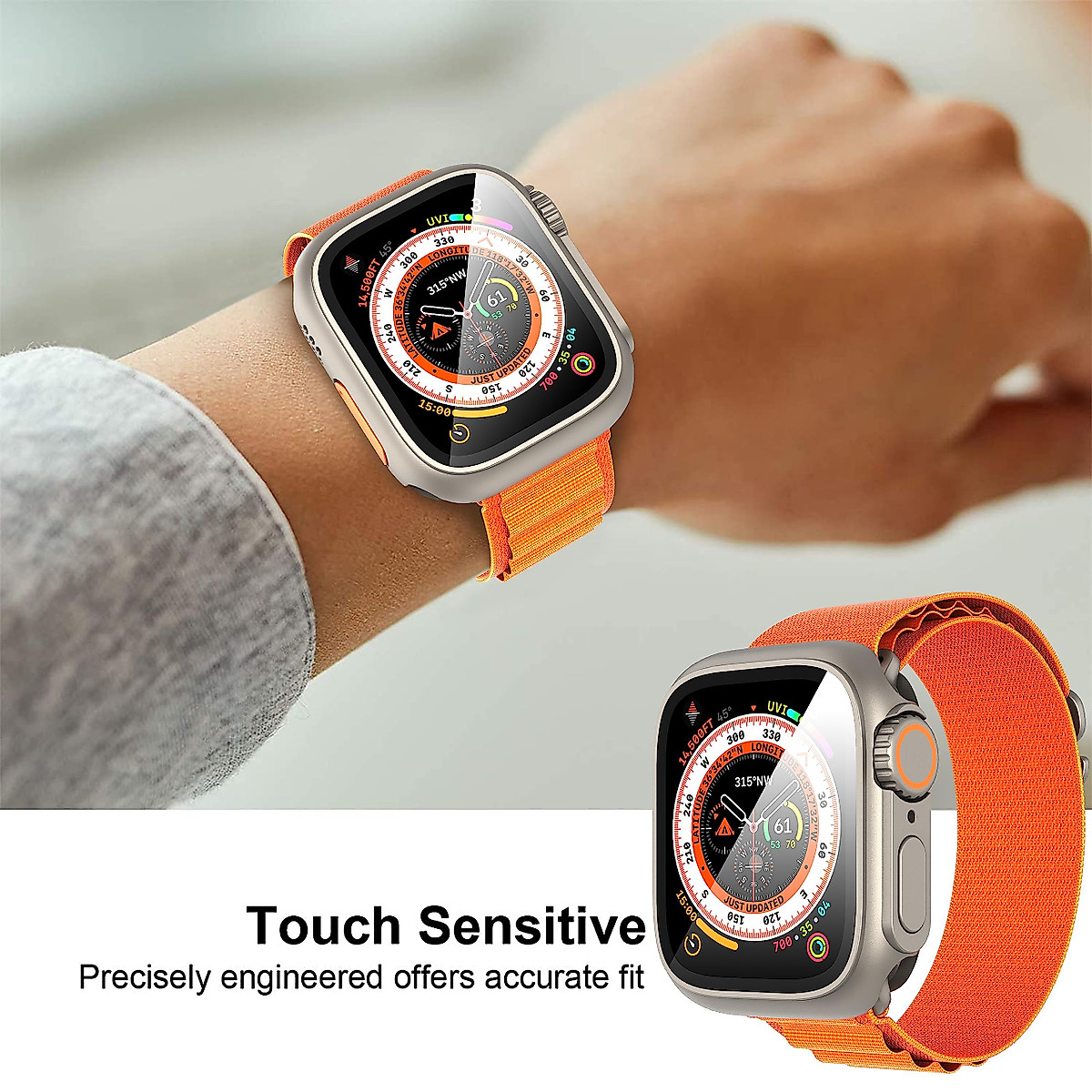 ﻿ Suoman 3 in 1 for Apple Watch Series 9/8/7/6/5/4/SE 2 45mm Case, 9H Tempered Glass Screen Protector+ Full Coverage Durable PC Hard Matte Protective Cover Bumper -Titanium