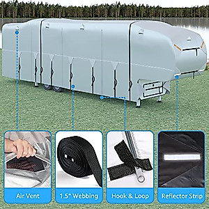 SELIMON 300D Top 5th Wheel RV Cover Rip-Resistent & Waterproof Winter Camper Cover with Anti-UV Silver Coating Fits 29' to 33' Toy Hauler
