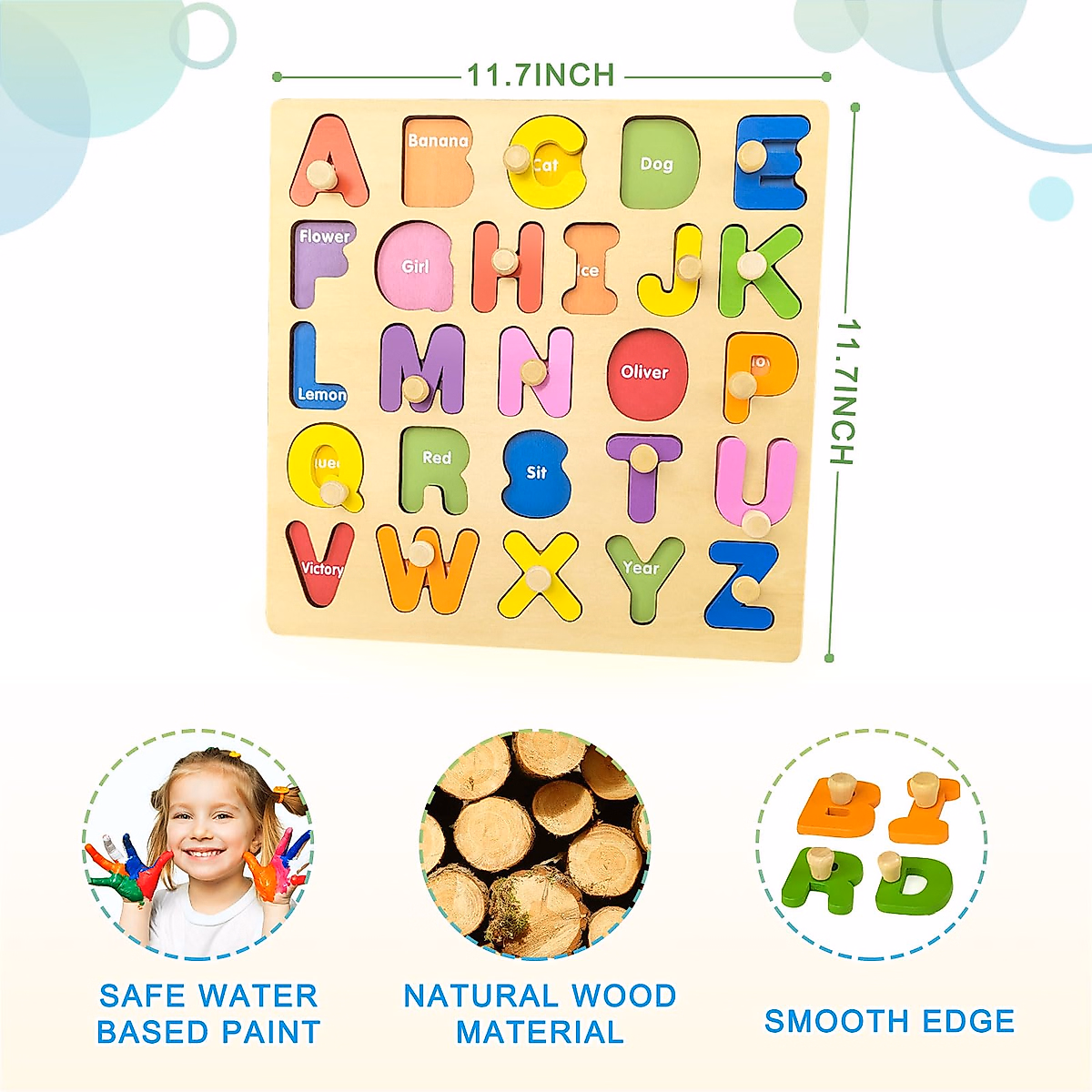 Alphabet Wooden Peg Puzzles Educational Learning Jigsaws Puzzles with Board Knob ABC Letters Alphabet Toys for Toddlers 1 2 3 4 5,Great Preschool Gifts for Girls and Boys