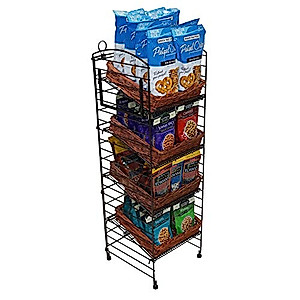 Mobile Merchandisers 5-Shelf Fold-Up Display with Square Willow Baskets; Overall Dimensions 16" x 47"H x 16" D (B1444-MB-BSKT)Q