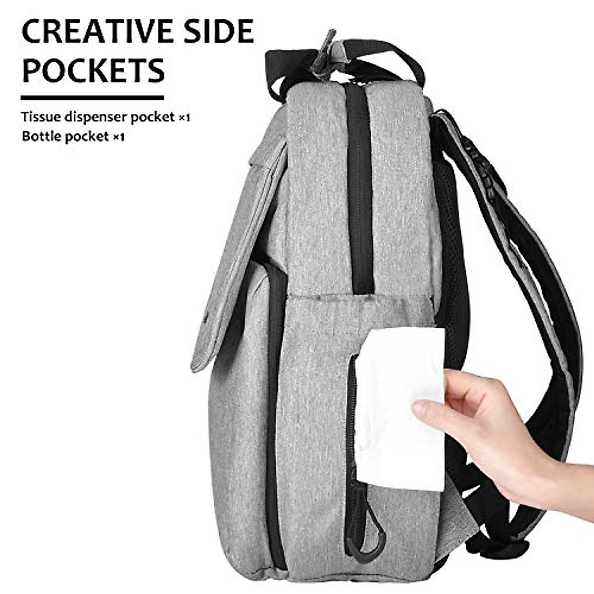 Baby Diaper Bag Backpack with Changing Pad, Changing Backpack with 13 Pockets and Stroller Straps, Large Capacity, Grey, Best Gift for Mom/Wife