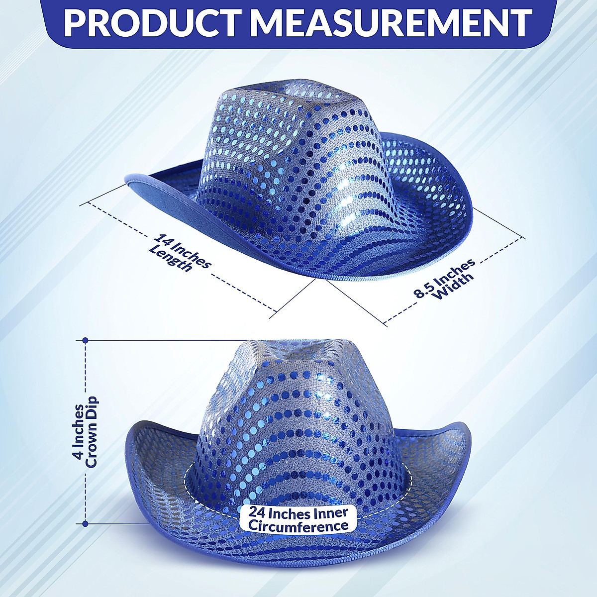 Laurel & Nash - Election Decorations - USA Cowboy Hat Set of 3 (Red, White/Silver, Blue) - American Flag Cowboy Hats for Men - Bedazzled Cowboy Hat - Patriotic Decorations- Cowgirl Hat Sparkly