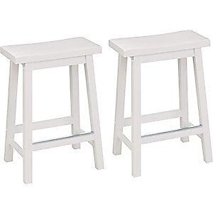 Amazon Basics Solid Wood Saddle-Seat Counter Height Kitchen Island Barstool, 24-Inch Height, White - Set of 2