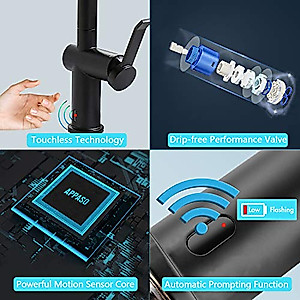 Touchless Pull Down Kitchen Faucet with Sprayer, APPASO Motion Sensor Activated Hands-Free Automatic Kitchen Faucet, Inducing Single Handle Smart Faucets for Kitchen Sink, Solid Brsss, Matte Balck