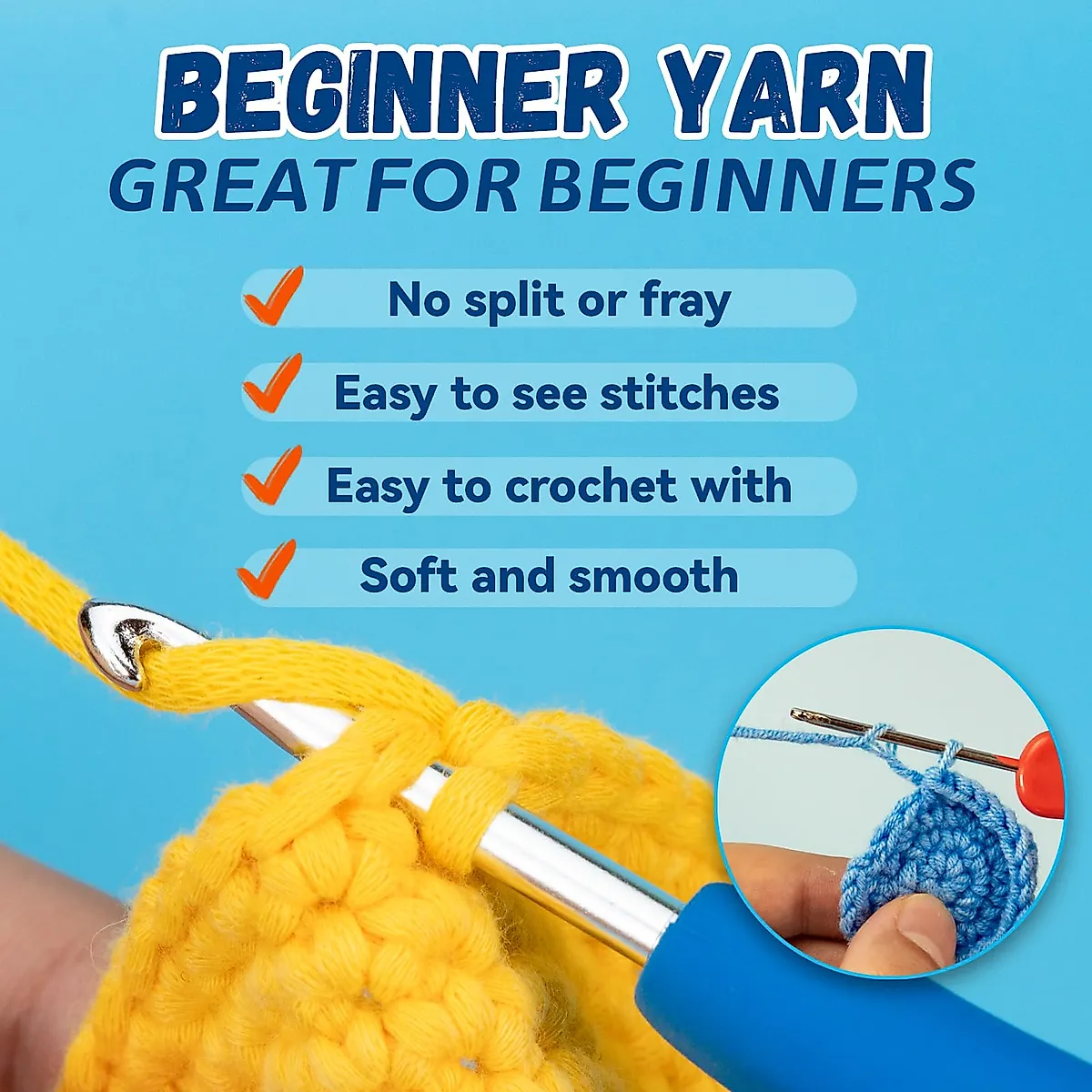 60g White Yarn for Crocheting and Knitting;66m (72yds) Cotton Yarn for Beginners with Easy-to-See Stitches;Worsted-Weight Medium #4;Cotton-Nylon Blend Yarn for Beginners Crochet Kit Making