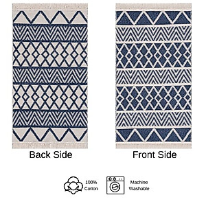 Keen Home Design Area Rugs - 2x4 Reversible and Machine Washable Boho Rug - 100% Cotton - Two Sided Rug for Living Room, Kitchen, Hallway, Bedroom, Entryway - (2’ x 3’7’’, Navy)