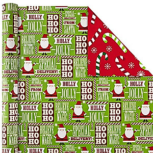 Hallmark Reversible Quad Pack Wrapping Paper (Santa & Trees, 4 Gift Wrap Rolls)