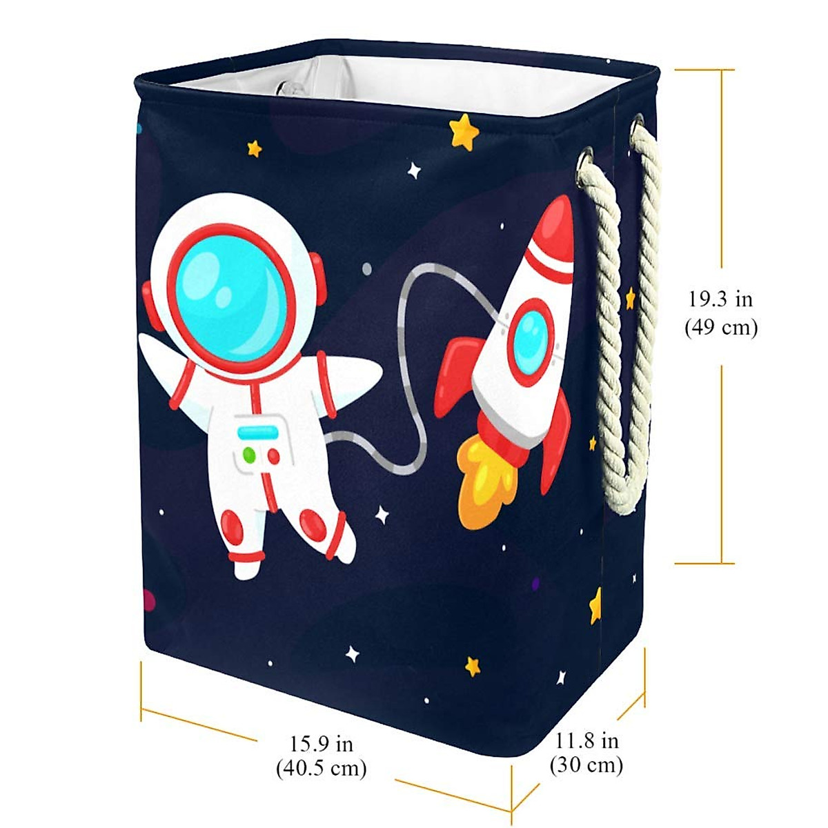 Laundry Hamper Space Traveler Rocket Cartoon Kids Collapsible Storage Basket for Nursery Playroom 19x11.8x16in
