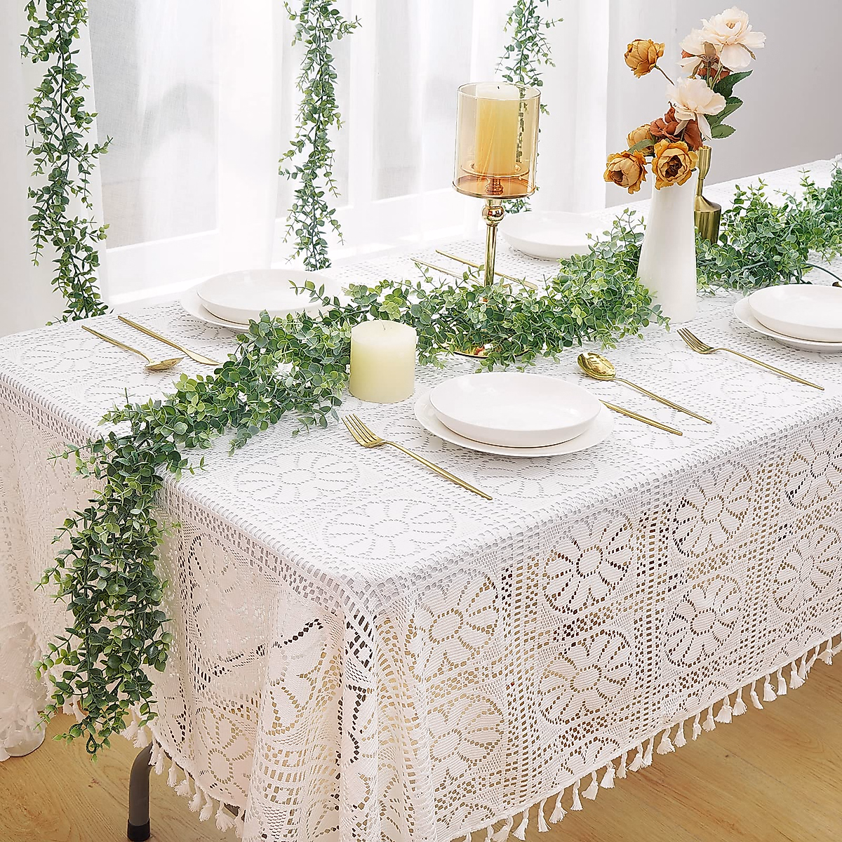 Dolicer Eucalyptus Garland, 12FT Faux Greenery, Artificial Leaves Vine, Fake Hanging Garlands Wedding Decor (Grey Green)