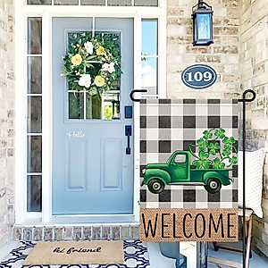 Welcome St Patricks Day Garden Flag 12x18 Inch Double Sided Burlap, Truck Lucky Shamrocks Sign Farmhouse Yard Outdoor Decor DF185