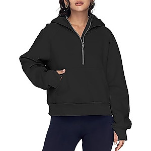 AUTOMET Half Zip Pullover for Women Quarter Zip Sweatshirts Hoodies Casual Cropped Sweaters Fall Outfits Winter Clothes Fashion 2023 Black