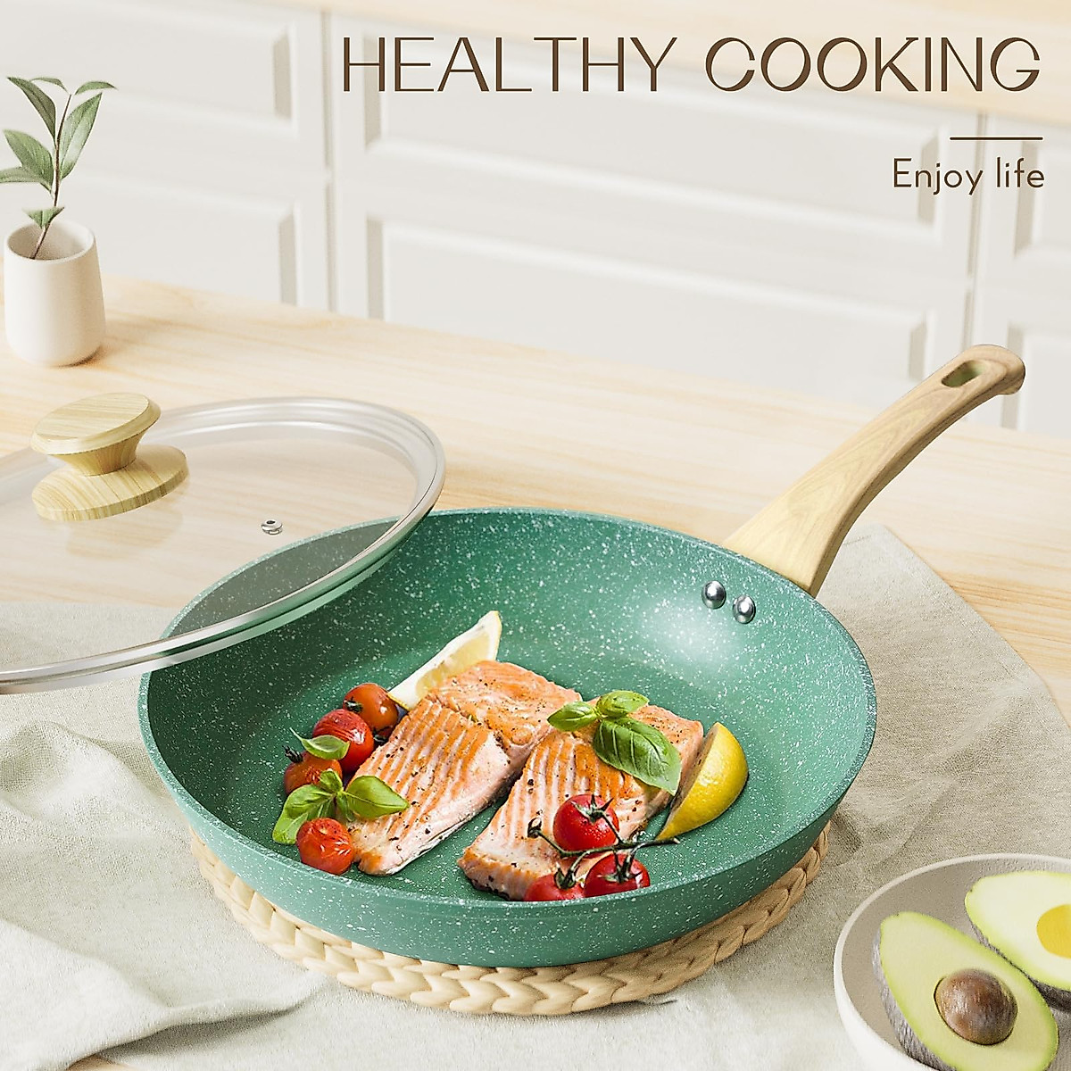 Innerwell Nonstick Frying Pan Set, 8"+9.5"+11" with Lids, Safe, Easy to Clean, Suitable for All Stovetops