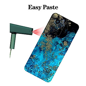 Gadget Gear Vinyl Skin Back Sticker Aqua Blue with Golden Streaks (83) Mobile Skin Compatible with Xiaomi Redmi Note 10 (Only Back Panel Coverage Sticker)