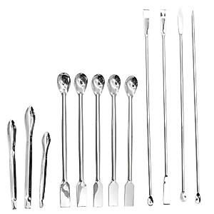 Scientific Labwares Laboratory Spoon Spatula Set - Long Handled Mixing & Measuring Equipment - Supplies for Labs, Sampling, Sculpting, Stirring, Making Makeup - Durable Stainless Steel - Set of 12