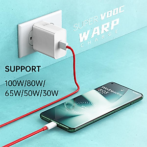 100W for Oneplus 12 12R 11 Charger, Supervooc 80W Warp Charger 65W 30W for Oneplus 10 9 Pro 10T 10R 8T 8 7T 7 Pro Open Nord 2T CE 3 2 Lite N30 N20 N10 9R 6T One Plus Oppo Realme Fast Charge 5ft Cable