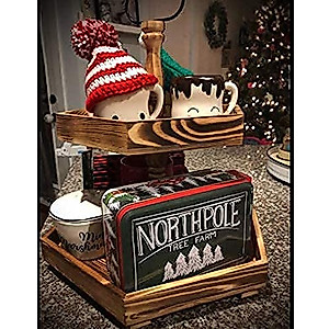 Farmhouse Tiered Tray - Two Tier Tray in Rustic Wood for Kitchen Counter, Wooden Serving Tray, Cupcake Stand, Coffee Bar and Food Display