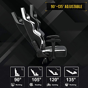 PC Gaming Chair Big and Tall Office Chair, 500LBS Wide Seat Desk Chair with Lumbar Support Headrest 2D Arms Task Swivel Ergonomic PU Adjustable Massage Bed, Adjustable Best Home Office Chair - Black