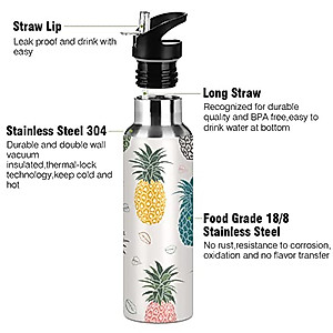 xigua Pineapple Water Bottle with Straw Lid Vacuum Insulated Stainless Steel Thermo Flask for Sports Cycling Hiking School Home,20 oz.