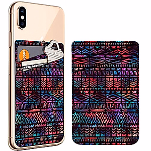 Diascia Pack of 2 - Cellphone Stick on Leather Cardholder ( Ethnic Style Tribal Boho Pattern Pattern ) ID Credit Card Pouch Wallet Pocket Sleeve