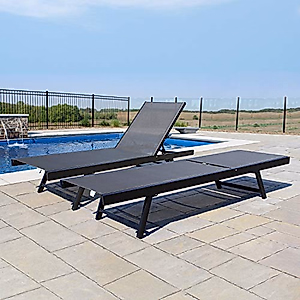 Vivere URBL2-BC Black Urban Sun Lounger 2 Pack Full Recline (330 lb Capacity), Double