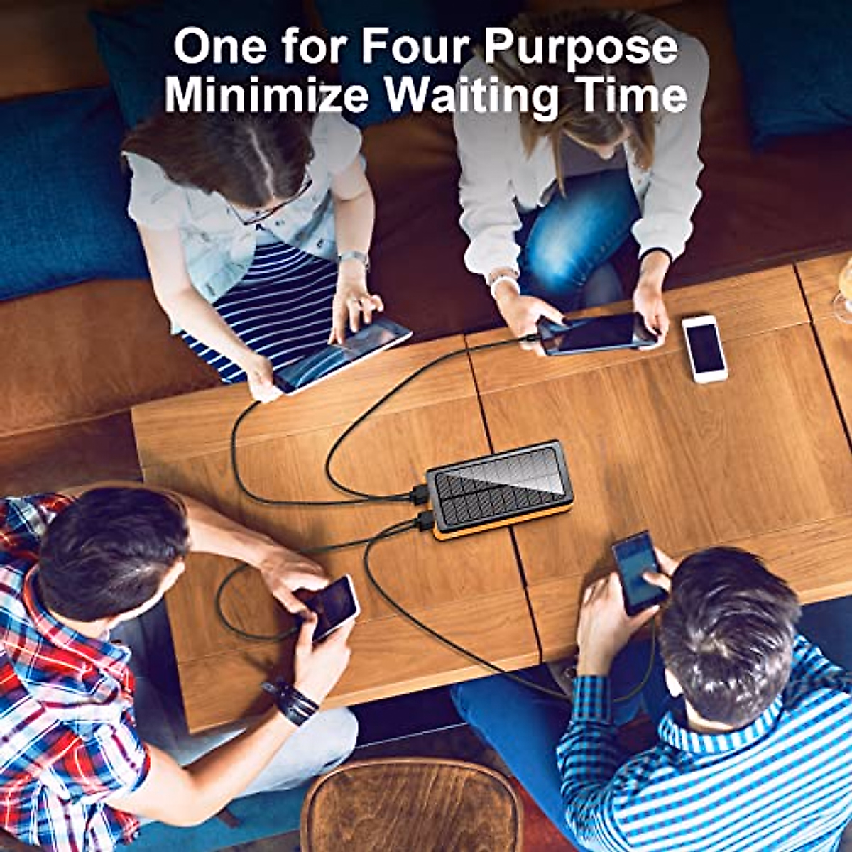 Solar Charger Power Bank, 60000mAh Portable Charger Compatible with iPhone, Cell Phone, 32 LEDs External Battery Pack for Outdoor Camping, Home Emergency, 4 Output& 2 Input Ports (Orange)